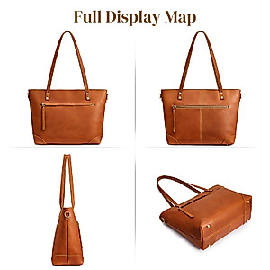 S-ZONE Genuine Leather Tote Bag for Women Work Shoulder Crossbody Purses Handbag with Outside Pockets