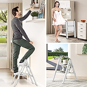 2 Step Ladder Folding Step Stool Auminum Portable Step Stools for Adults Wideing Anti-Slip Pedals Kitchen Step Stool for Home and Kitchen White 330 lb…
