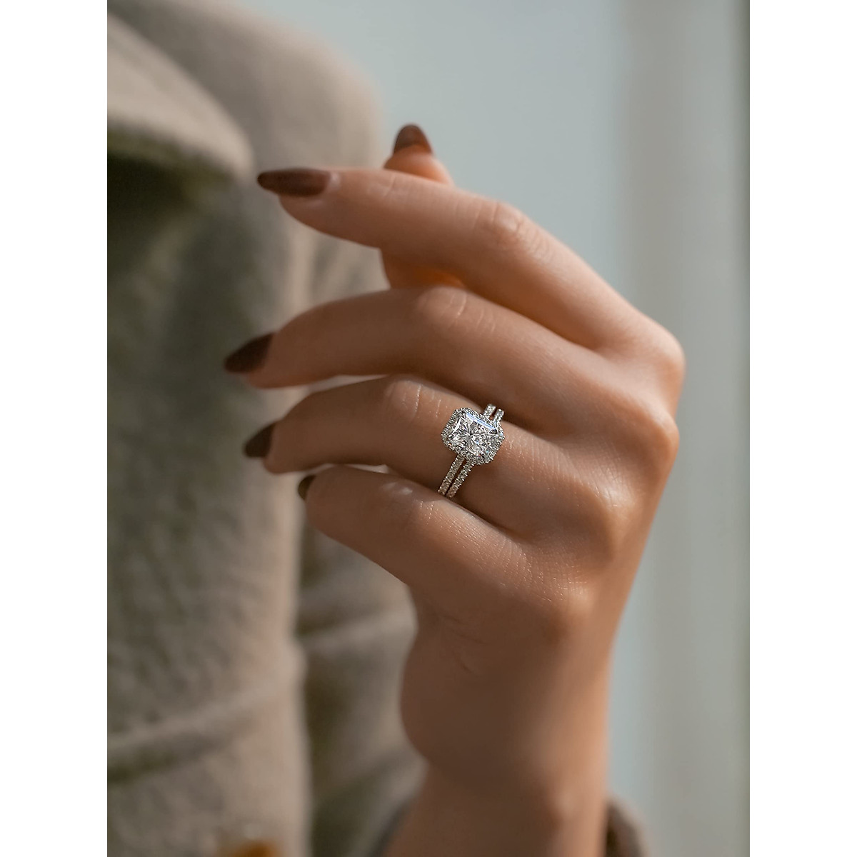 2 1/8 ctw Radiant Forever One Moissanite Halo Diamond Bridal Set - white-gold / 8.0 / Forever One D-E-F