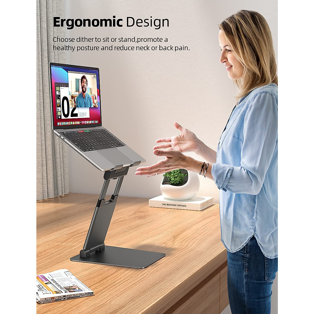 Nulaxy Laptop Stand for Desk, Ergonomic Sit to Stand Laptop Holder Convertor, Adjustable Height from 1.18" to 21", Supports up to 22lbs, Compatible with MacBook, All Laptops Computer Tablets 10-17"