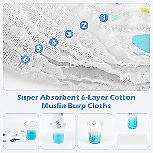 Maliton Muslin Baby Burp Cloths 6 Pack Large 20''x10'' 100% Cotton Burp Rags Absorbent and Soft 6 Layers Muslin Cloth Baby Essentials for Newborn(Zoo Pattern, Pack of 6)