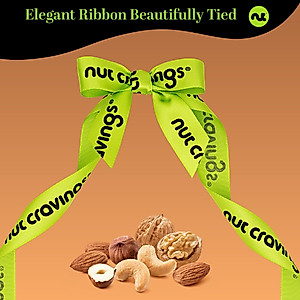 NUT CRAVINGS Gourmet Collection - Purim Mishloach Manot Mixed Nuts Gift Basket in Reusable Diamond Wooden Tray + Green Ribbon (12 Assortments) Arrangement Platter, Healthy Kosher Corporate