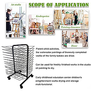 Drying Rack 45 × 66 × 82 cm, Black Metal 26 Wire Shelves Double Sided Mobile Art Drying Rack Stackable Artwork Storage Classroom Painting Drying Shelf for Schools and Art Clubs