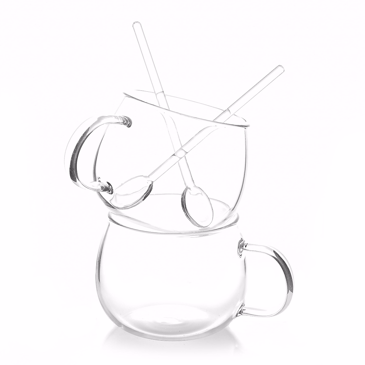 Tortoise IT Glass Clear Crystal Drinks Tumbler Tea Mug Coffee Cup for Espresso Scented Tea Lover Gifts with Glass Stirring Bar, 10.1 Oz (300ml) Set of 2