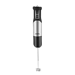 VEVOR Commercial Immersion Blender, 12-Speed Heavy Duty Immersion Blender, Stainless Steel Blade Copper Motor Hand Mixer, Portable Mixer with Measuring Cup, Whisk, Milk Frother, Silver