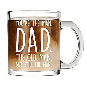 Waipfaru The Old Man Glass Coffee Mugs, Dad Clear Coffee Mugs Cups with Handle, Funny Christmas Father’ s Day Birthday Gifts for Dad Father Grandpa Man Husband from Son Wife Daughter, 11Oz
