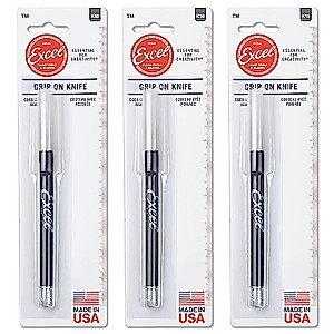 Excel Blades Soft Grip Craft Knife Set, Soft Grip Fine Point Angled Blades for Precision Cutting & Trimming, Multi-Purpose Hobby, Scrapbooking, and Crafting Tools, Grey, 3-Pack