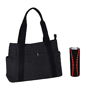 YHSHYZH Black Tote Bags for Women, Canvas Work Bags, Medium Beach Bag with Zipper, Teacher Shoulder Bag, Everything Purses for Women Gifts Trendy (Medium, Black) …