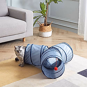 SunStyle Home Cat Tunnels for Indoor Cats 3 Way Play Toy Kitty Tunnel Peek Hole Toy with Ball for Cat Tube Fun for Rabbits Kittens and Dogs