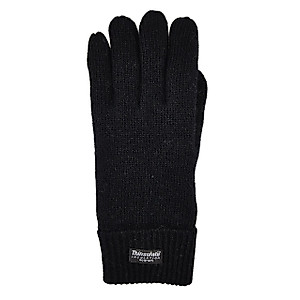 BRUCERIVER Men Pure Wool Knitted Gloves with Thinsulate Lining Size L/XL (Black)