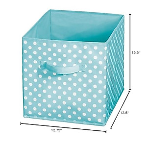 mDesign Soft Fabric Closet Storage Organizer Cube Bin Box, Handle - Storage for Baby Child/Kids Room, Nursery, Toy Room, Furniture Units, Shelf - 12.75" high - Turquoise Blue/White Polka Dots
