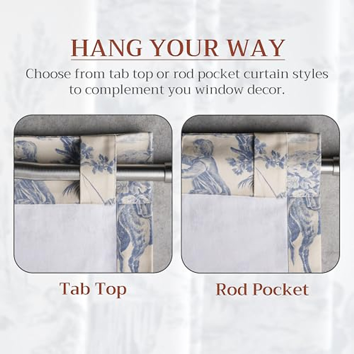 Maison d'Hermine Curtains for Living Room 100% Cotton 96 inch Length One Panel Window Toile Curtains for Bedroom with Loop & Rod Pockets - The Miller Blue, 50" W x 96" L