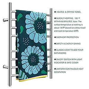 HEATGENE Towel Warmer 8 Bar Plug-in Curved Bath Towel Heater Towel Warmer for Bathroom Plug-in Drying Rack Mirror Polish