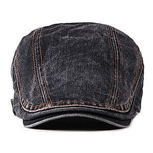 2 Pack Men's Cotton Flat Cap Ivy Gatsby Newsboy Cabbie Caps Hunting Hat, Jean Black/Dark Blue, One Size