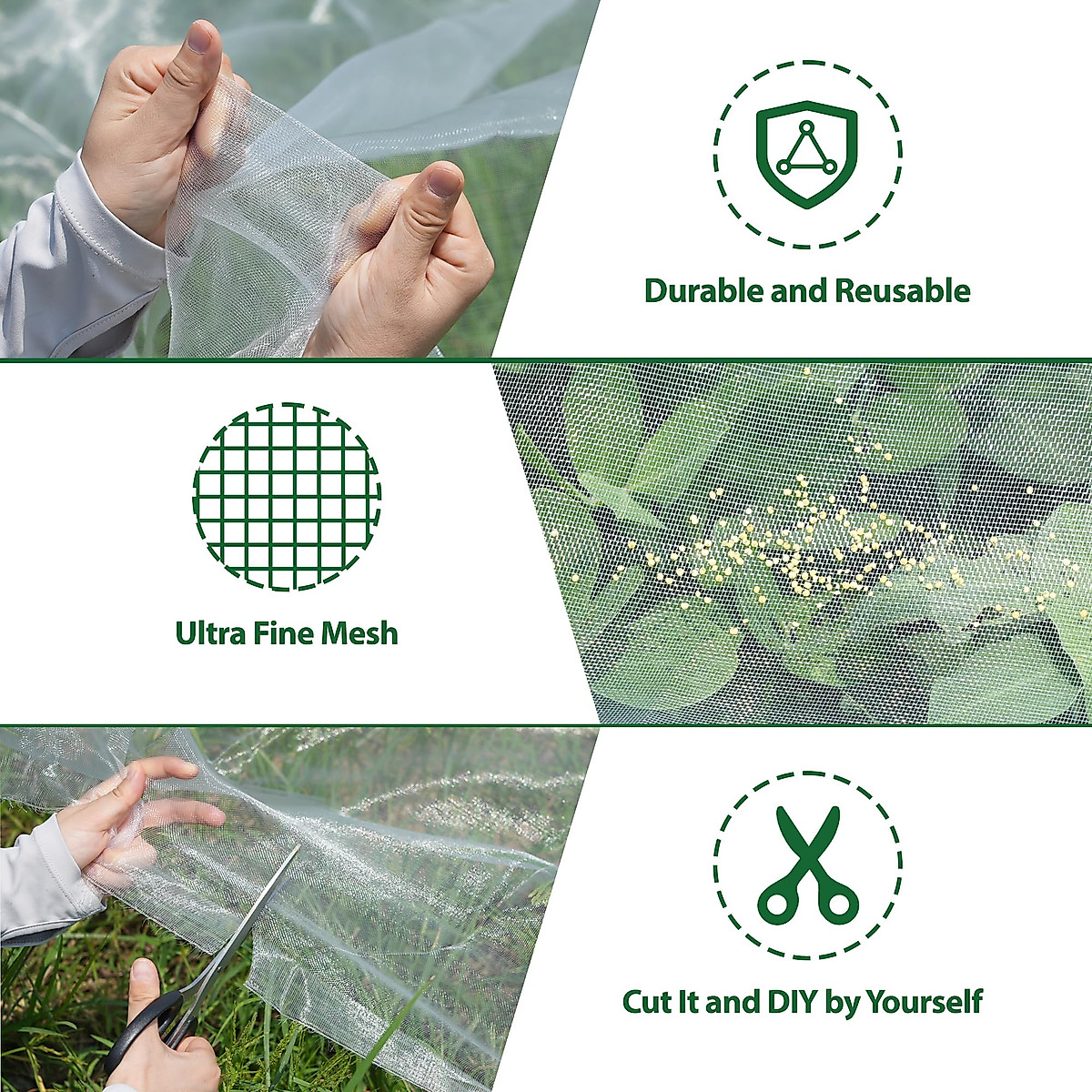 10 * 50FT Thicker Ultra Fine Garden Mesh Netting Pest Barrier, Plant Covers for Outdoor Patio Greenhouse Vegetables Fruit Flower Garden Protection, Row Covers Fabric Screen Insect Bug Bird Netting