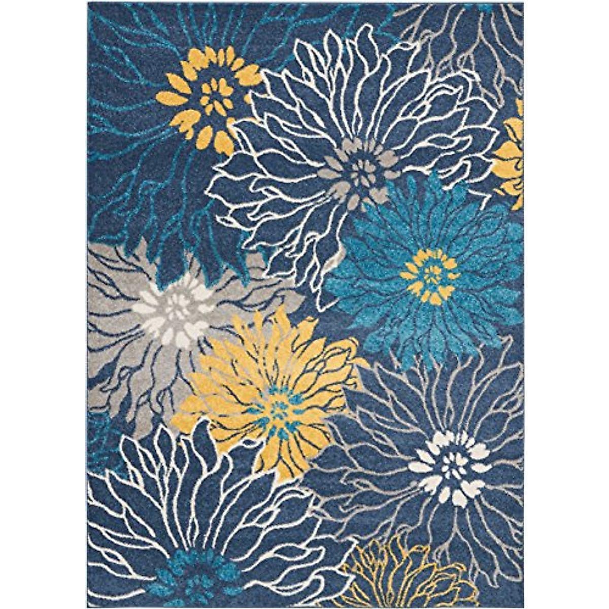 Nourison Passion Blue 5'3" x 7'3" Area-Rug, Floral, Farmhouse, Easy-Cleaning, Non Shedding, Bed Room, Living Room, Dining Room, Kitchen, (5' x 7')