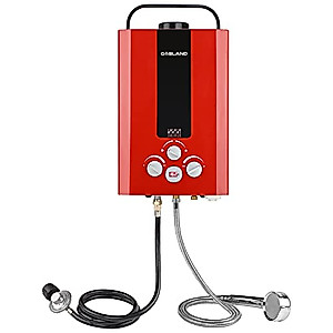 Tankless Water Heater, GASLAND Outdoors BE158R 1.58GPM 6L Portable Gas Water Heater, Instant Propane Water Heater, Overheating Protection, Easy to Install, for RV Cabin Barn Camping Boat, Red
