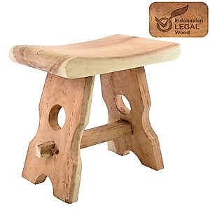 RUN.SE Solid Wood Shower Bench 19" Bathroom Stool Footrest for Bathroom Kitchen Living Room Bedroom Entryway, Fully Assembled (Suar Wood)