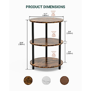 Frylr Round End Tables Living Room Set of 2 - Small Accent Table with Round Top for Stylish Bedside or Side Table Use in Small Spaces, Robust Metal Frame, Brown