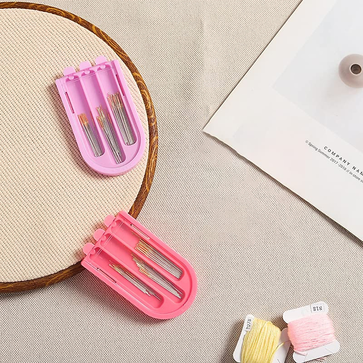 ZCZQC 2pcs Plastic Sewing Needles Container Storage Box Case Portable Organizer Tool (1 Red and 1 Pink)