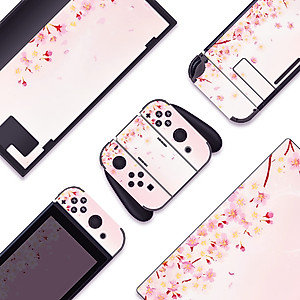 BelugaDesign Sakura Switch Skin | Pastel Sticker Wrap Vinyl Decal | Cute Japanese Flower Cherry Blossom Moon Compatible with Nintendo Switch (Switch Standard, Pink White)