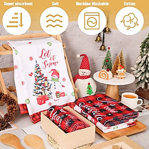 Cunhill 4 Pack Winter Blue Kitchen Towels, 18 x 28 Inch Winter Gnome Kitchen Dish Towel Blue Wood Tiered Tray Tea Hand Drying Baking Cloth Birdhouse Pine Cone Decor Home Decorations