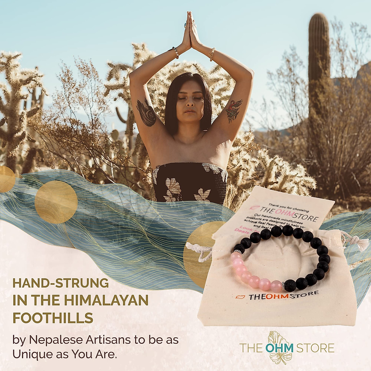 Moon in Sun Singing Bowl Set Bundle with Lava Stone and Rose Quartz Mala Bracelet — Handcrafted in Nepal for Chakra Healing, Meditation, and Aromatherapy Essential Oil Diffusion