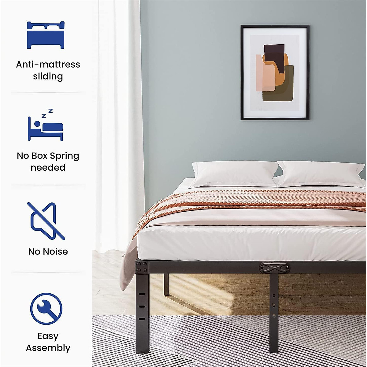 Bed Frame King Size Storage 18 inch Tall,Platform Metal BedFrame for Kids Boys Girls, Heavy Duty Support,No Box Spring Needed, Easy Assembly, Noise Free, Black (King, 18in)