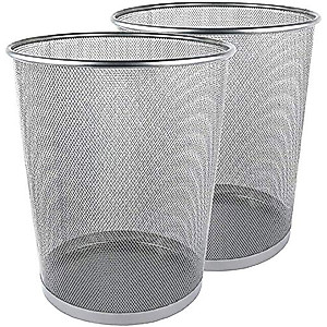 Zuvo Metal Wire Mesh Waste Basket Garbage Trash Can for Office Home Bedroom Height 10.1" Width 10", 4 Gallon (16 Quart) (2, Silver)