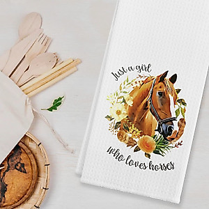 Just a Girl Who Loves Horses Kitchen Towels & Tea Towels, Dish Cloth Flour Sack Hand Towel for Farmhouse Kitchen Decor，24 X 16 Inches Cotton Modern Dish Towels Dishcloths,Gifts For Horse Lovers Riders