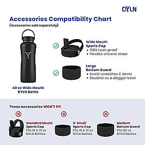 DYLN 40 oz Alkaline Water Bottle | Creates Premium Water up to 9+ pH | Keeps Cold for 24 Hours | Vacuum Insulated 316 Stainless Steel | Wide Mouth Cap | Black, 40 oz (1.2 L)