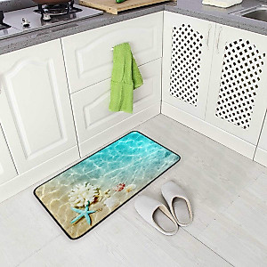Starfish Coral and Seashell On The Summer Beach Kitchen Rugs Non-Slip Kitchen Mats Sea Bath Runner Rug Doormats Area Mat Rugs Carpet for Home Decor 39" X 20"
