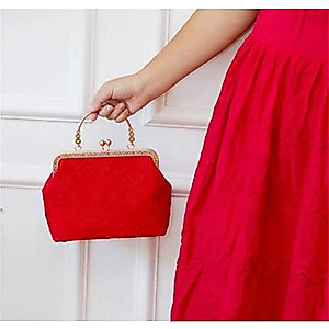 ZLXDP Women's Evening Dress Bag Women's Handbag Vintage red Handbag Metal Frame kiss Lock Shoulder Bag