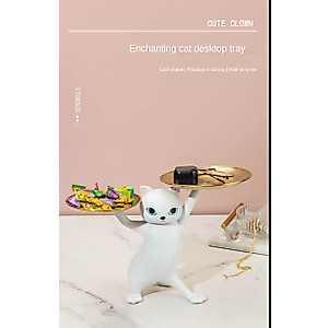 Creative Sand Sculpture cat Decoration Living Room Home Decoration Porch Key Storage Table Tray Housewarming Gift Snack Tray (Light Gray)