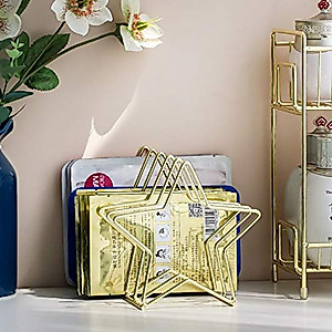 Storage Newspaper Baskets Magazine Rack Bookshelf Mask Box Large Capacity Desktop Rack Wrought Iron Golden Five-Pointed Star Rack (Color : Gold, Size : 2014.514.5cm)