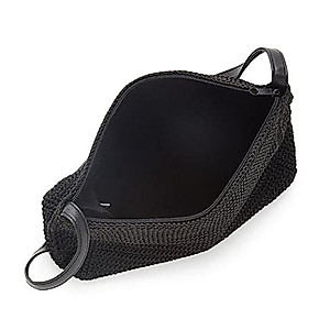 Classic Chic Black Crochet Crossbody Bag Zip Closure Boho Style Handbag Purse Faux Leather Strap