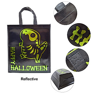 JOYIN 12 Pcs Halloween Treat Tote Bags in 6 Metal Shining Skeleton Design, 17" Large Reflective Halloween Character Trick or Treat Bags, Halloween Goodie Gift Candy Bags Halloween Party Favor Party Supplies