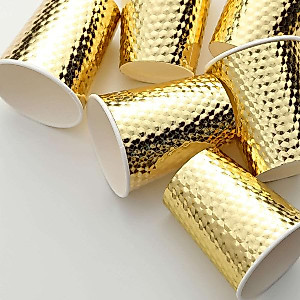 Tableclothsfactory 24 Pack | 9oz Gold Foil Honeycomb Paper Cups, Disposable Tableware