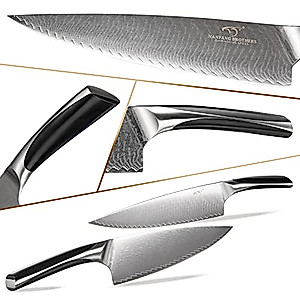 9 Pieces Damascus Kitchen Knife Set, Kitchen Knife Set with Block, ABS Ergonomic Handle for Chef Knife Set, Knife Sharpener and Kitchen Shears, Knife Block Set for Chopping, Slicing & Cutting