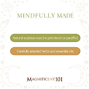 Magnificent 101 Spiritual Wealth Vibes 6-oz. Candle in Tin Holder; 100% Natural Soy Wax with Sage & Clove Essential Oils for Aromatherapy, Energy Cleansing, Meditation & Intention Setting; Great Gift