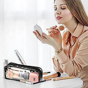 Cindeer 12 Pcs Clear PVC Pencil Bags with Zipper Pencil Pouch Clear Pencil Box Travel Toiletries Bag Makeup Bags Large Capacity Pencil Bag for Office Stationery Travel Storage (Black)