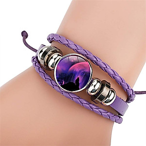 GOOKEY Adjustable Wolf Braided Leather Bracelet - Cute Bangle Bracelets for Women, The Pretty Gifts for Women (Pink)