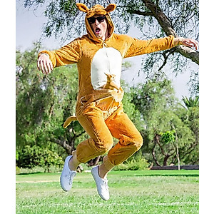 Tipsy Elves Men's Animal Halloween Costumes - Men's Comfy Adult Animal Jumpsuit for Men - Men's Kangaroo Halloween Costume Jumpsuit with Animal Style Hood, Pouch, Stuffed Joey, and Tail Size XX-Large