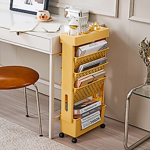 CINPIUK Rolling Office Paper Organizer, Mobile Book Cart Document Folder File Storage with Pen Holder, Slim Rolling Storage Cart Movable Bookshelf for Office, Dorm, Classroom, Nursery, Green