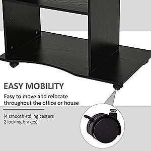 HOMCOM Computer Desk Cart, Mobile Small Office Workstation with Slide-Out Keyboard Tray, Adjustable Shelf, & CPU Stand, Black