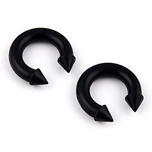 JewelryVolt Pair Silicone Horseshoe Spike Ends Plugs Gauge Flexible Rubber Plastic (Black 4mm (6g))