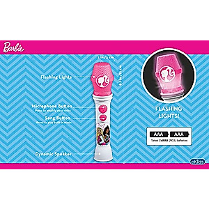 EKids BE-070.11Mv22 Barbie Microphone for Kids, Built-in Music and Flashing Lights for Fans of Disney Toys for Girls, Black