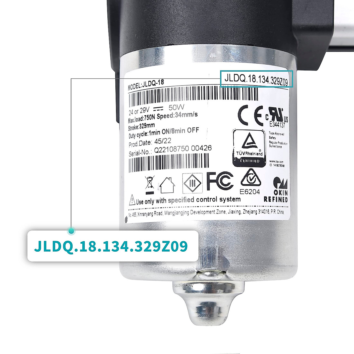 Okin Refined-R Model JLDQ-18 & JLDQ.18.134.329Z09 Power Recliner Motor, Lift Chair Electric Reclining Couch Actuator Replacement Part for JLDQ.18.134.329Z, JLDQ.18.134.329D