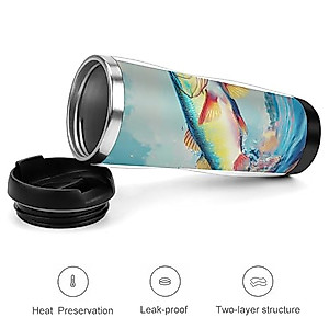 Bass Fishing Art Travel Coffee Mug Reusable Insulated Drinking Cup with Lid for Home Outdoor Works 13 Oz