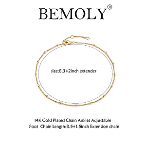 Women Dainty Anklet,14K Gold Plated Satellite Anklet Double Layered Cute Beads Chain Tassel Coin Disc Heart Summer Ankle Bracelet Boho Beach Foot Chain